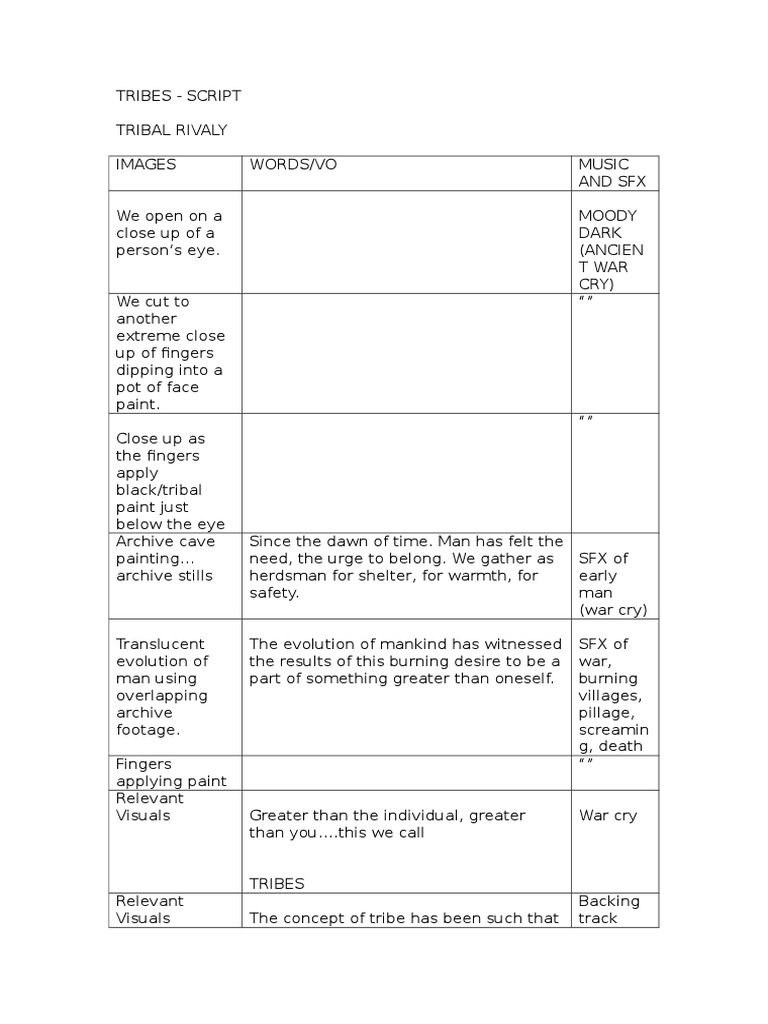 Tribes Script - Draft | PDF | Leisure