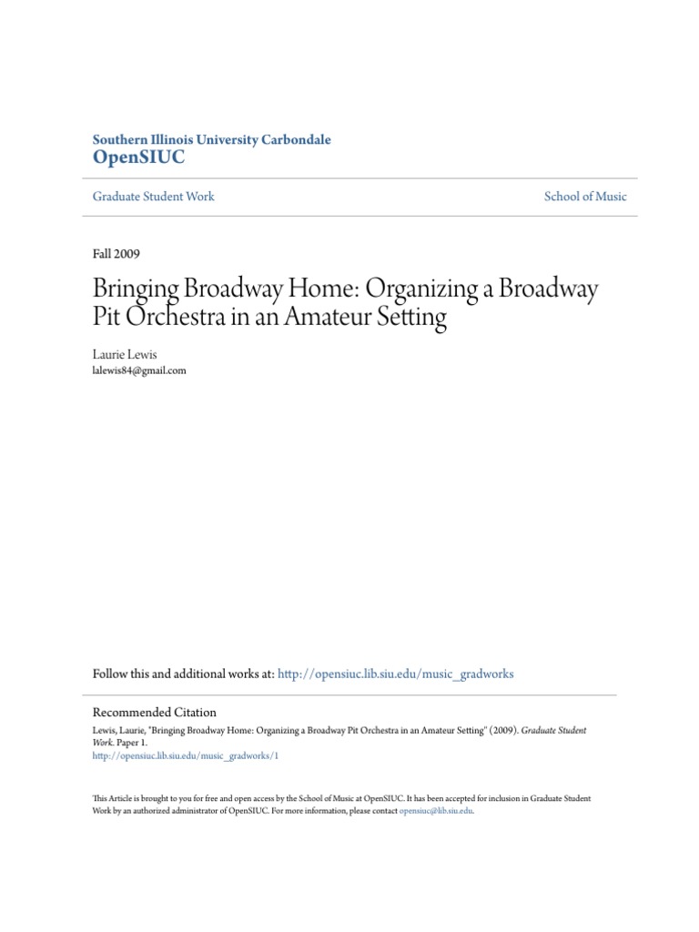 Bringing Broadway Home - Organizing A Broadway Pit Orchestra in An ...