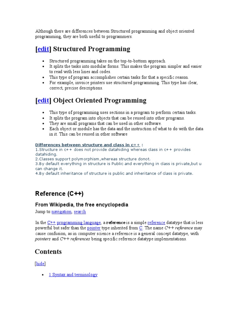Although There Are Differences Between Structured Programming And Object Oriented Programming