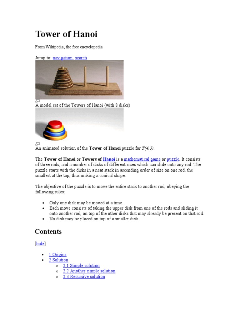Tower of Hanoi | PDF | Discrete Mathematics | Mathematical Concepts