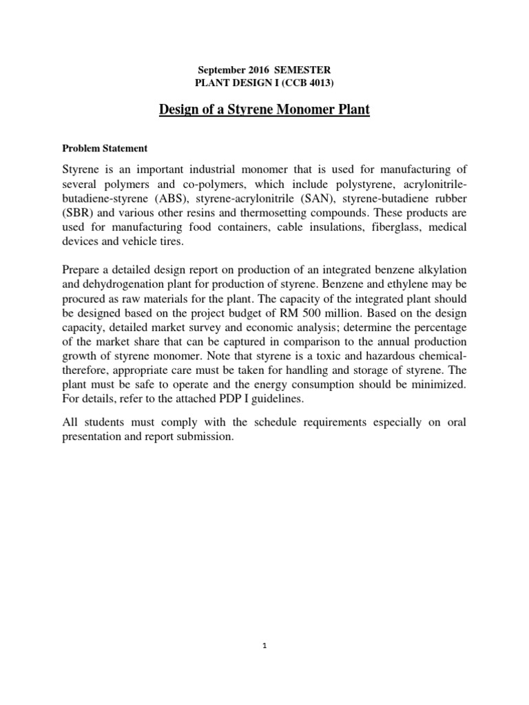 Plant Design Problem Statement | PDF | Technology & Engineering