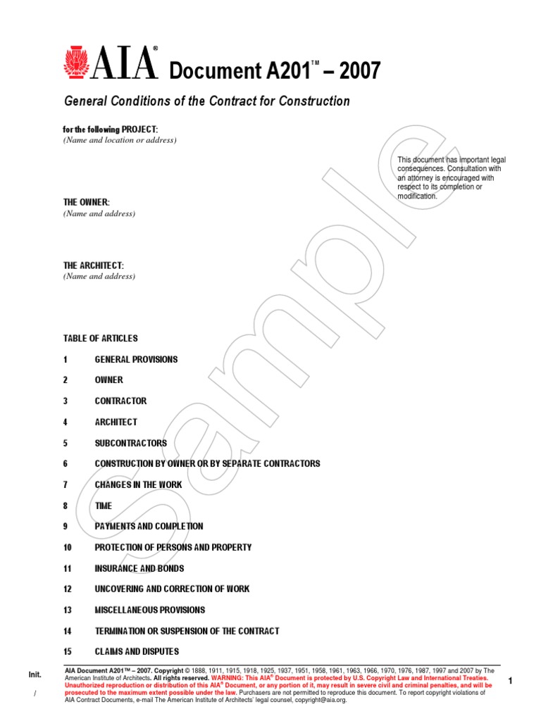A201-2007 General Provisions | General Contractor | Copyright