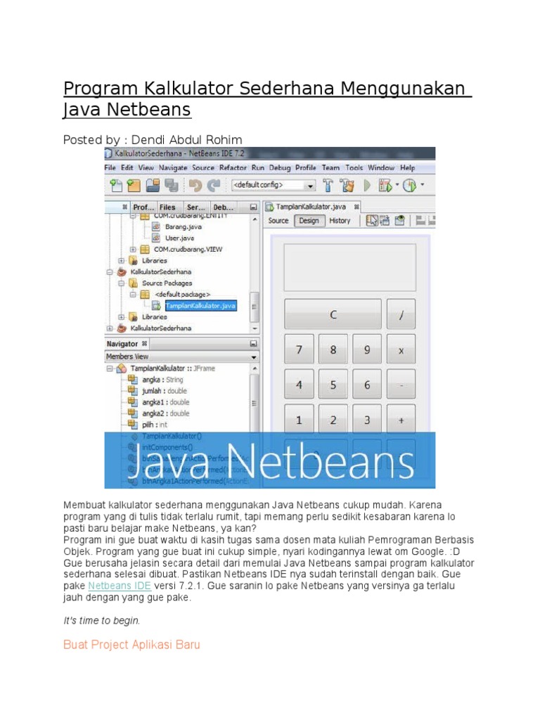 Program Kalkulator Sederhana Menggunakan Java Netbeans