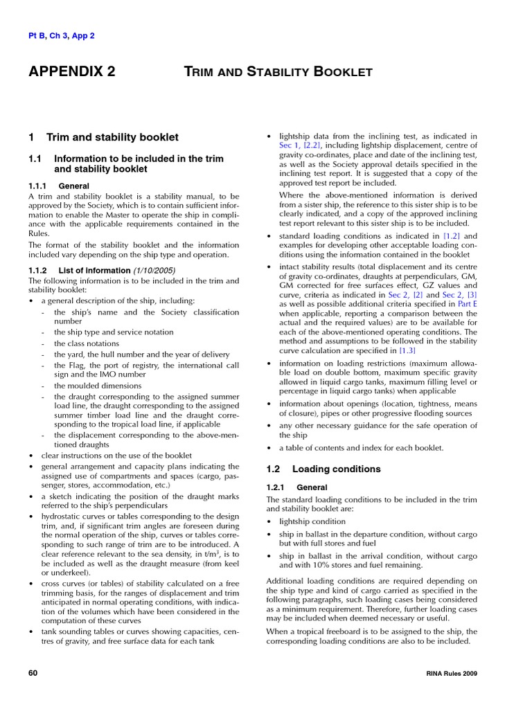 RINA - Trim & Stability Booklet | Dredging | Ships