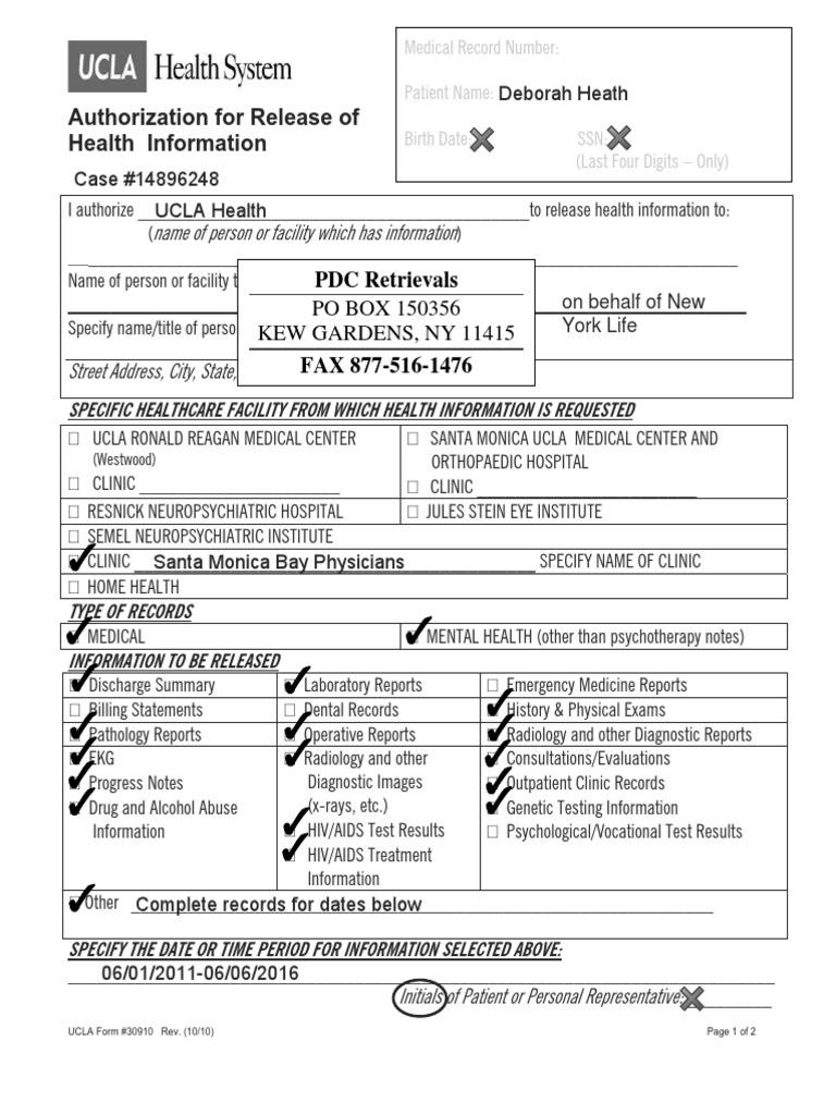 UCLA Health Record Release Authorization | PDF | Medical Record ...