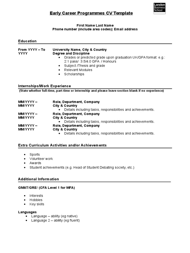 Early Career CV Template | PDF | Graduate Record Examinations ...