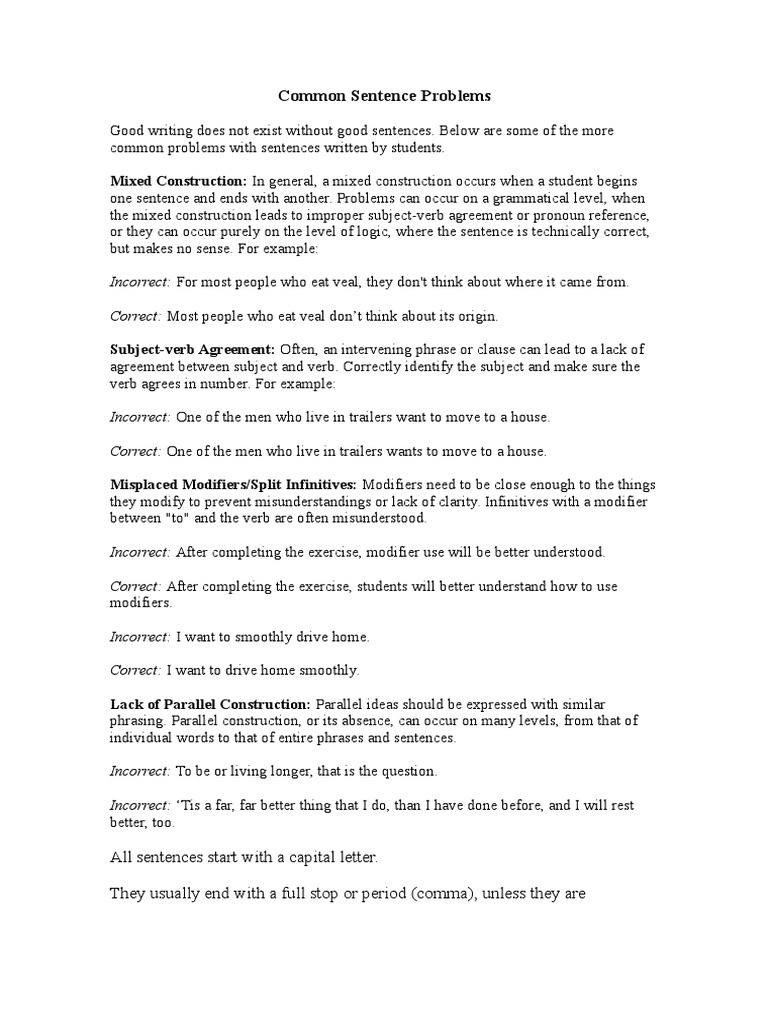 Common Sentence Problems..9999999 | PDF | Punctuation | Sentence ...