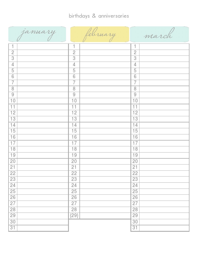 Monthly Birthdays and Holidays List | PDF