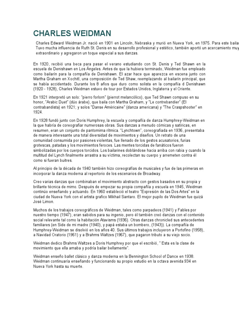 Charles Weidman Biografia | PDF | Bailes | Teatro