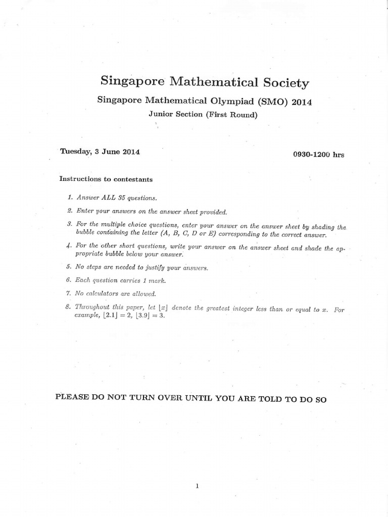 Singapore Math Olympiad 2014 | PDF | Triangle | Numbers