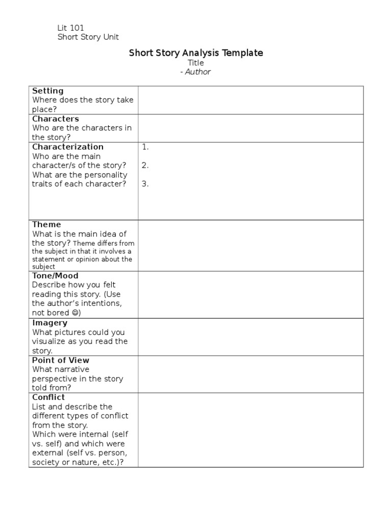 Short Story Analysis Template | PDF | Philosophy | General Fiction