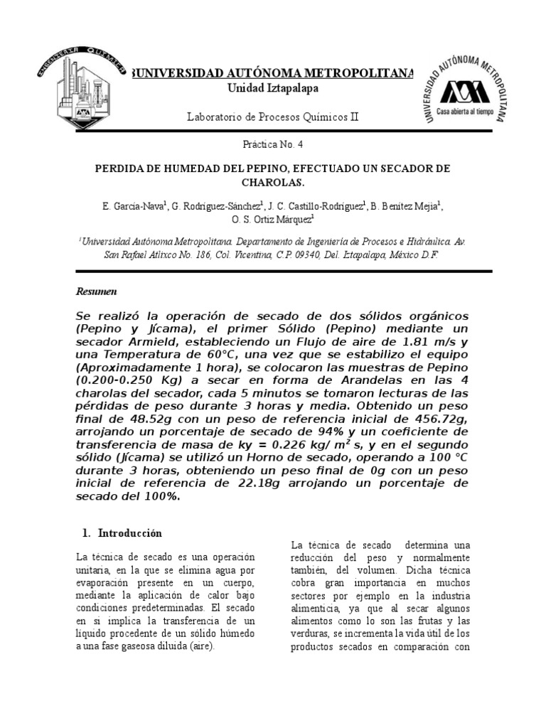 Practica Secado | PDF | Calor | Evaporación