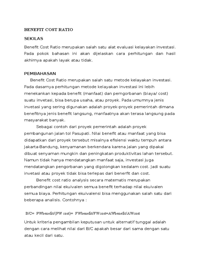 Benefit Cost Ratio | PDF