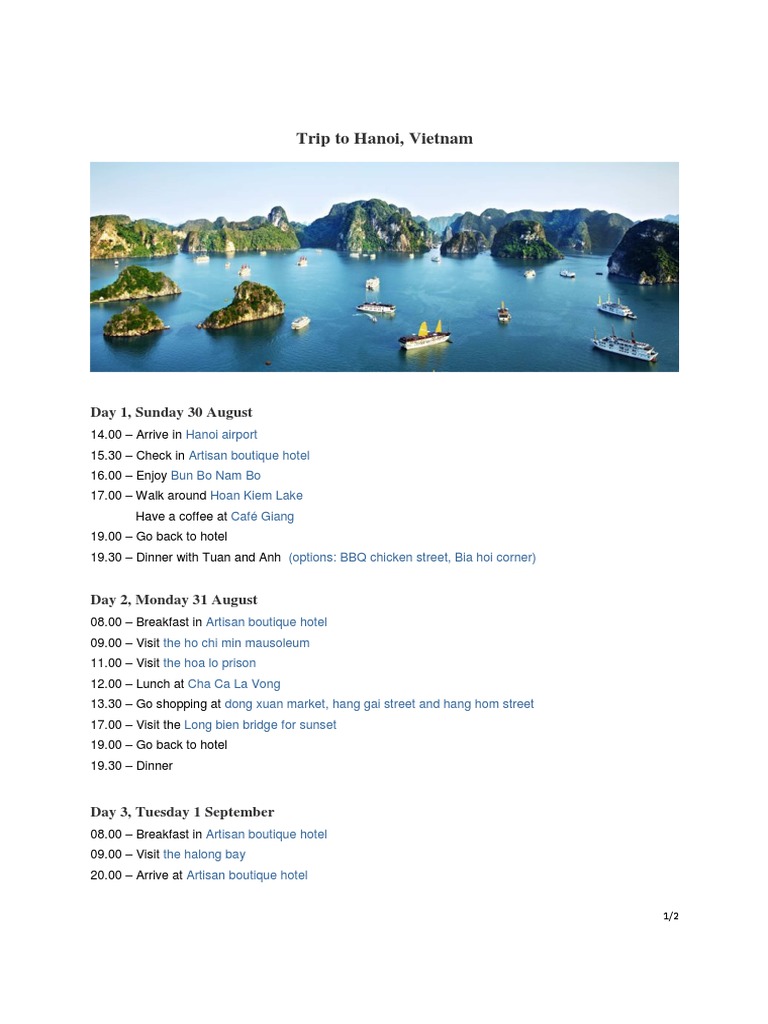 4D3N Hanoi Itinerary Overview | PDF | Art