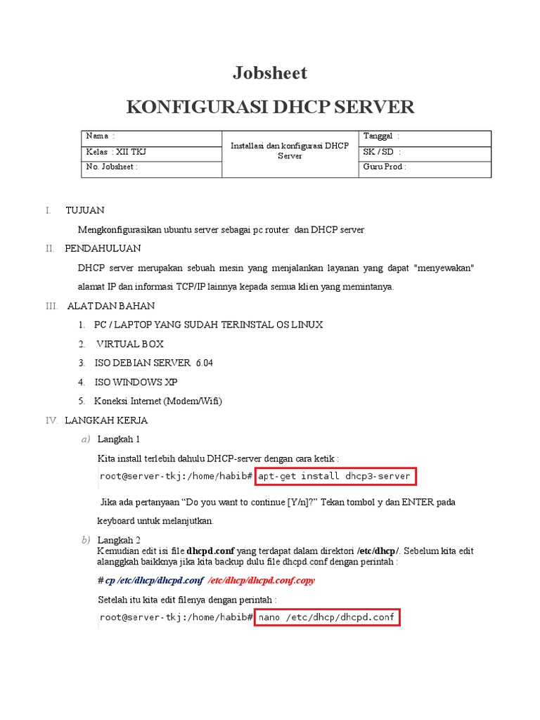 Jobsheet 3 DHCP Server Debian | PDF | Komputer | Teknologi & Rekayasa