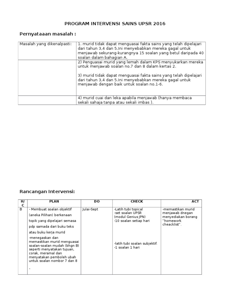 Program Intervensi Sains Upsr 2016 | PDF