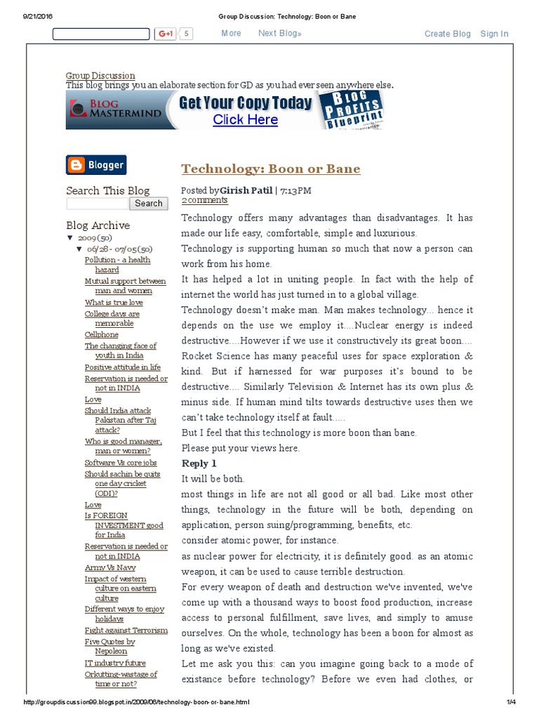 Group Discussion - Technology - Boon or Bane PDF | PDF | Mobile Phones | Nuclear Power