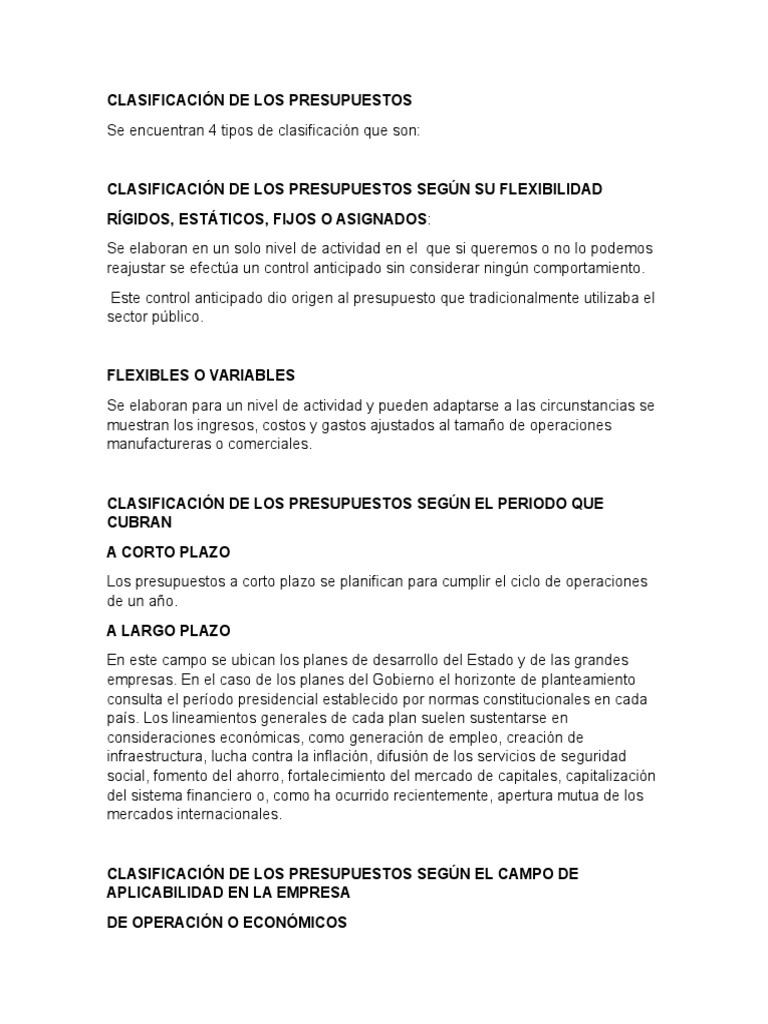 Clasificación de Los Presupuestos | PDF | Presupuesto | Economias
