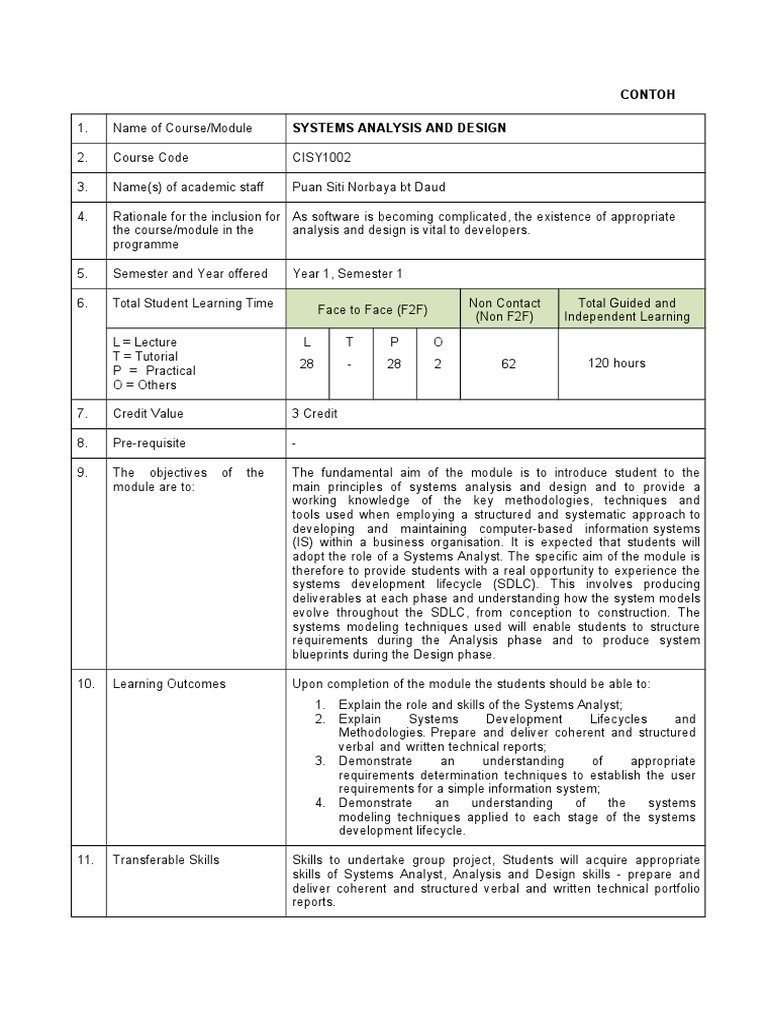 CONTOH Course Outline SP | PDF | Educational Assessment | Life Cycle ...