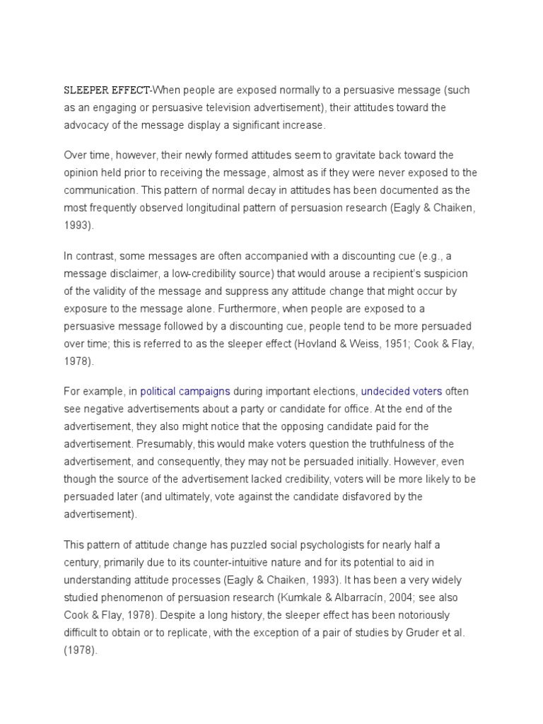 Sleeper Effect | PDF | Influence (Social And Political) | Psychology