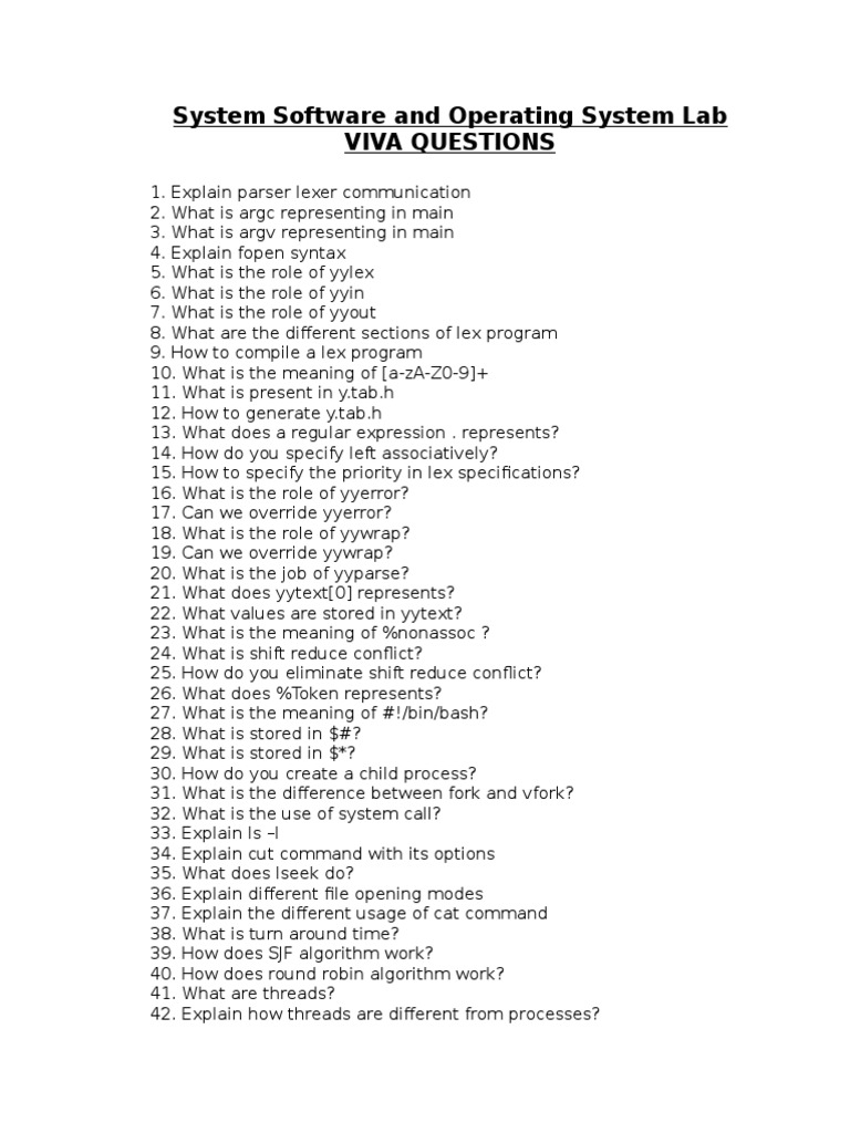System Software and Operating System Lab Viva Questions | PDF