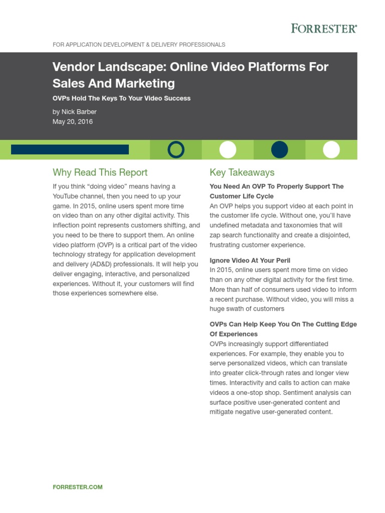 Vendor Landscape: Online Video Platforms For Sales and Marketing | PDF ...
