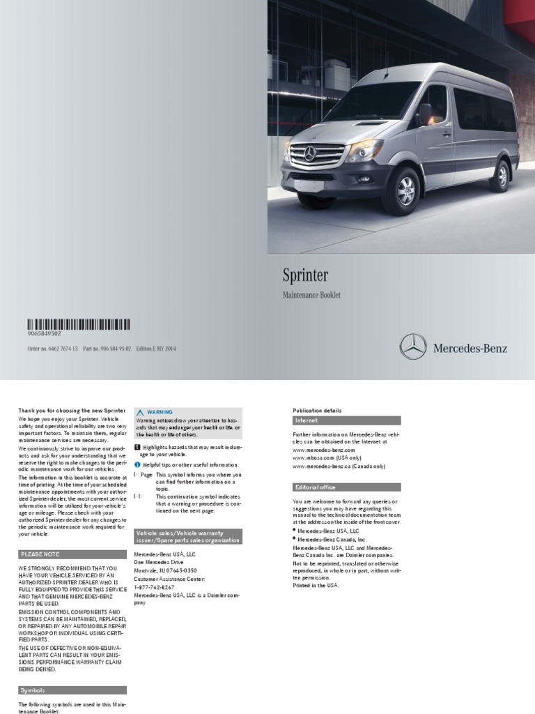 2014 Mercedes Benz Sprinter Maintenance Manual | PDF | Tire | Motor Oil