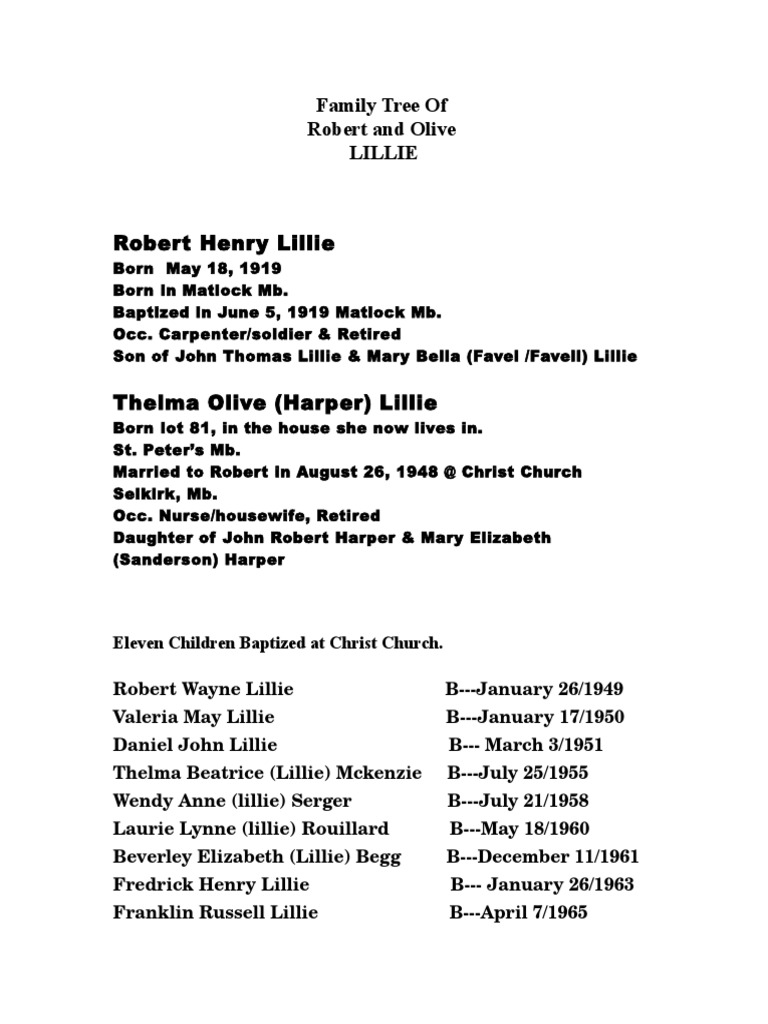 Lillie Family Tree