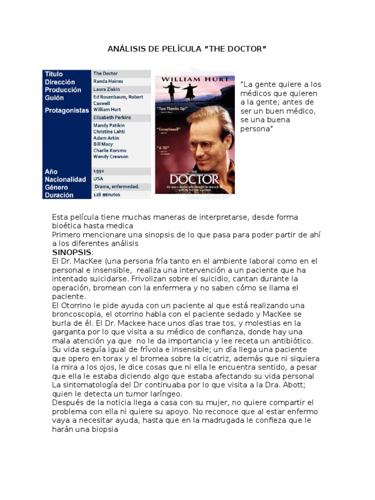 Análisis de Película The Doctor | PDF | Tumor cerebral | Cáncer