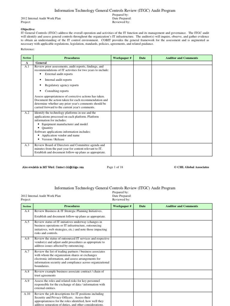 Example ITGC Audit Pgm CHL GA | Information Security | Backup Example ITGC Audit Pgm CHL GA | Information Security | Backup