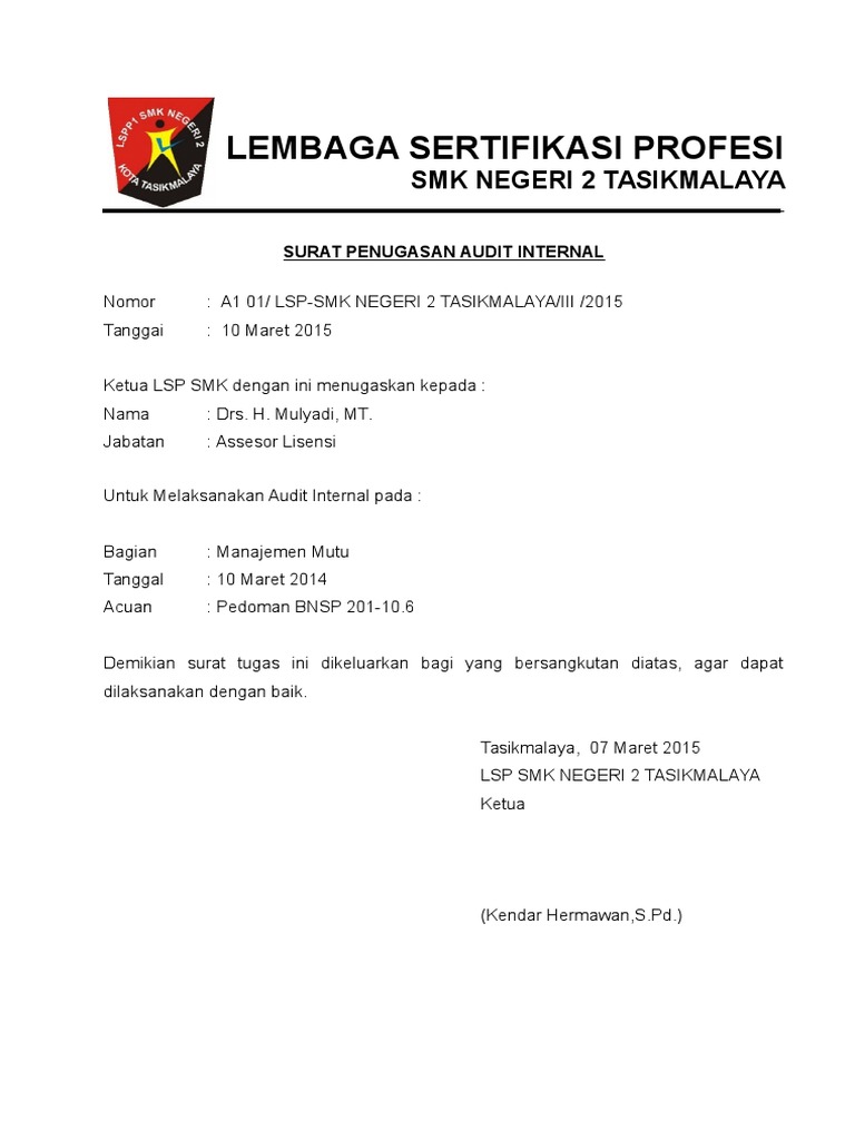 Surat Penugasan Audit Internal | PDF Surat Penugasan Audit Internal | PDF