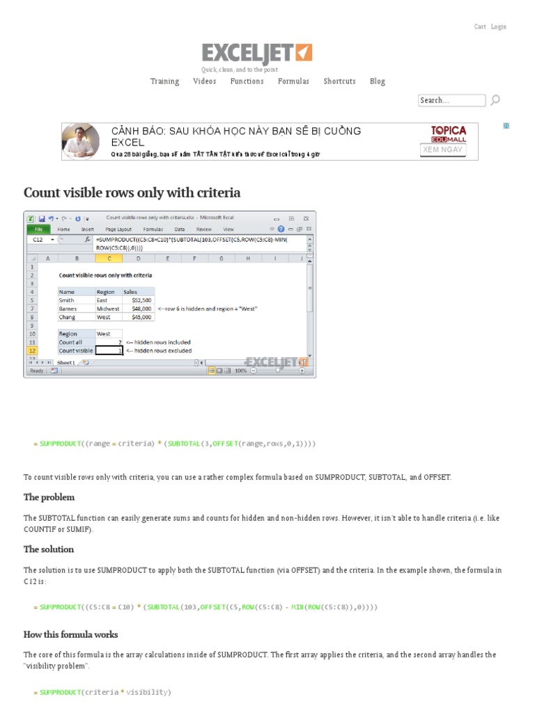 Excel Formula Count Visible Rows Only With Criteria Exceljet Pdf Areas Of Computer