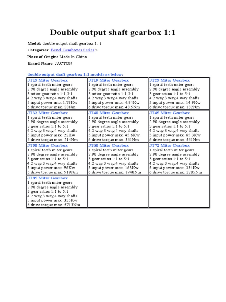Double Output Shaft Gearbox 1:1 | PDF