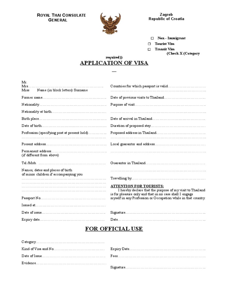Formular Za Tajlandsku Vizu | PDF