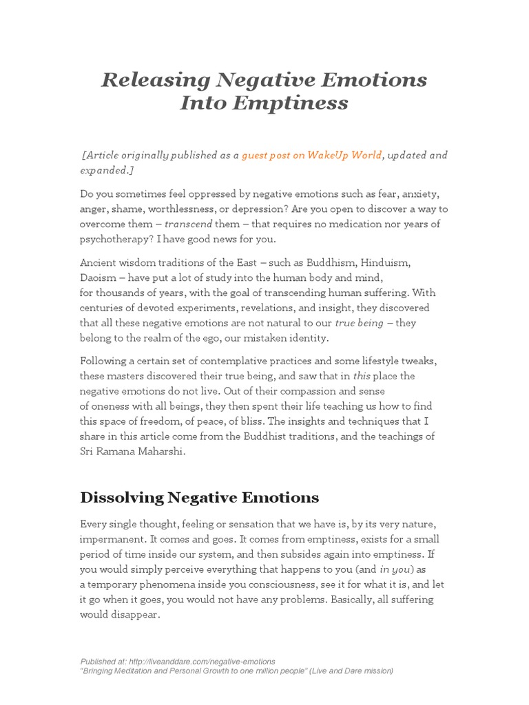 Dismissing Negative Emotions Effectively | PDF | Feeling | Mind