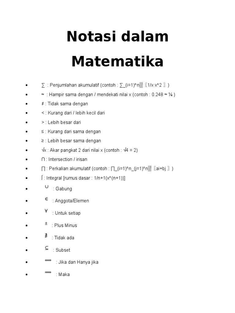 Notasi dan Definisi dalam Matematika | PDF