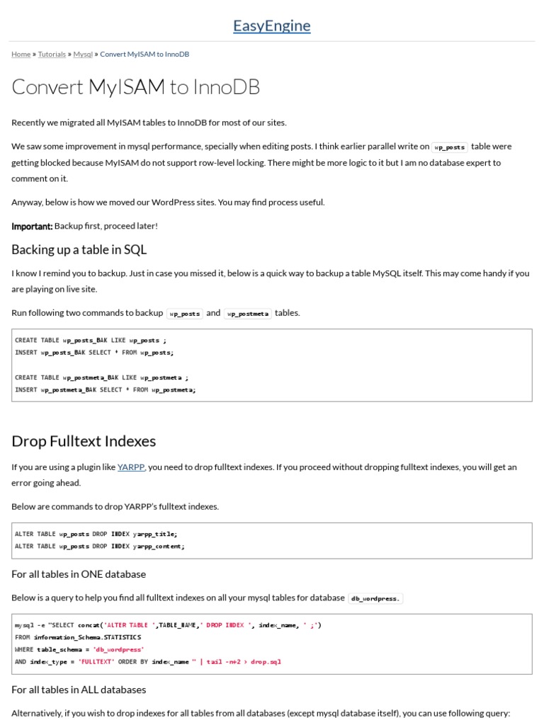 Wordpress Convert Myisam To Innodb Pdf Database Index Sql 1617