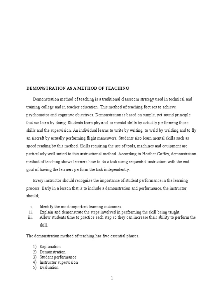 Demonstration Method in Teaching Skills | PDF | Competence (Human ...