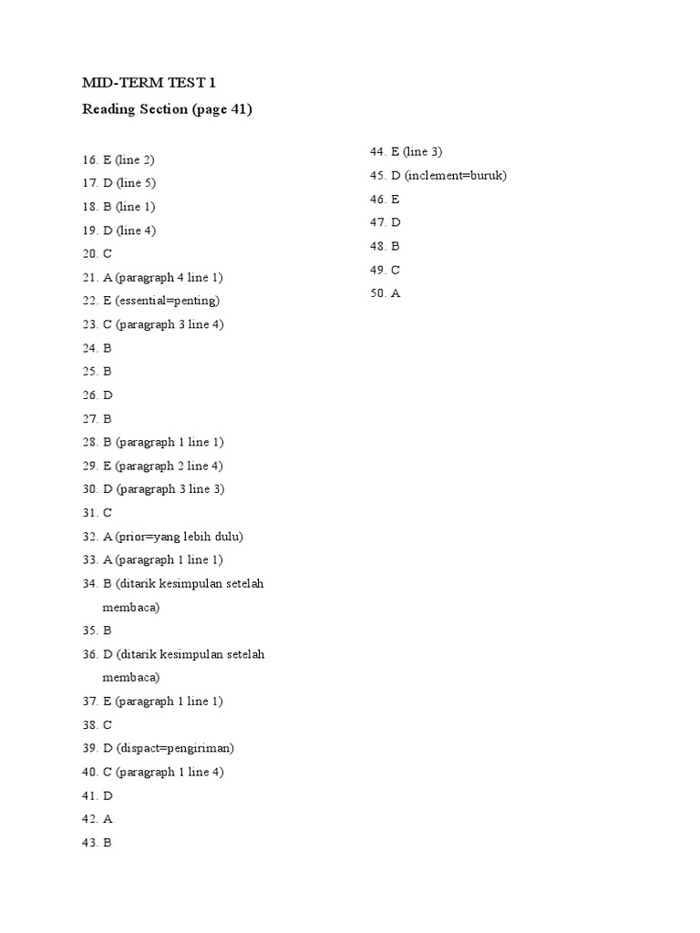 Mid-Term Test 1 Reading Section (Page 41) | PDF