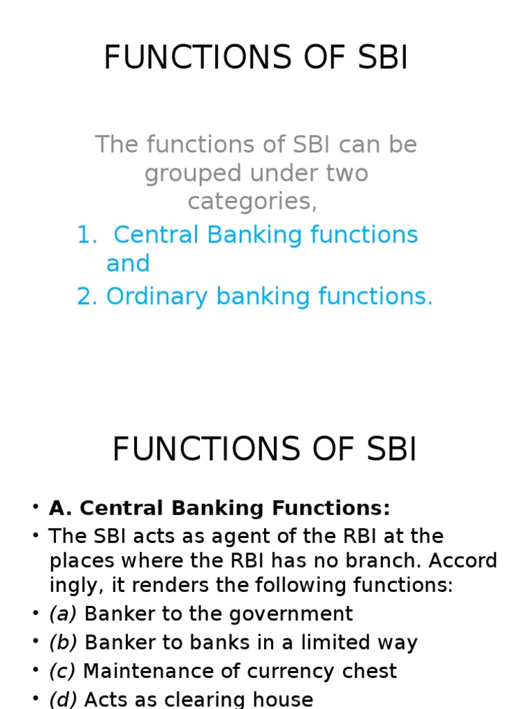 Sbi Functions | PDF | Reserve Bank Of India | Banks