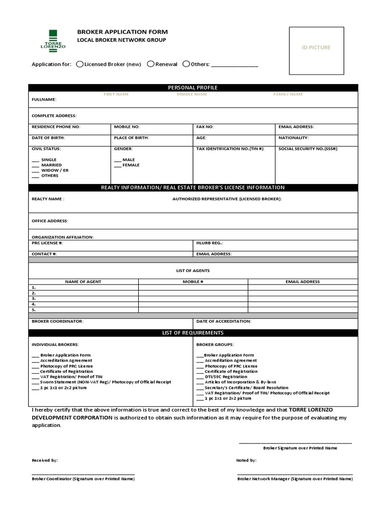 Broker Application Form: Personal Profile | PDF | Politics
