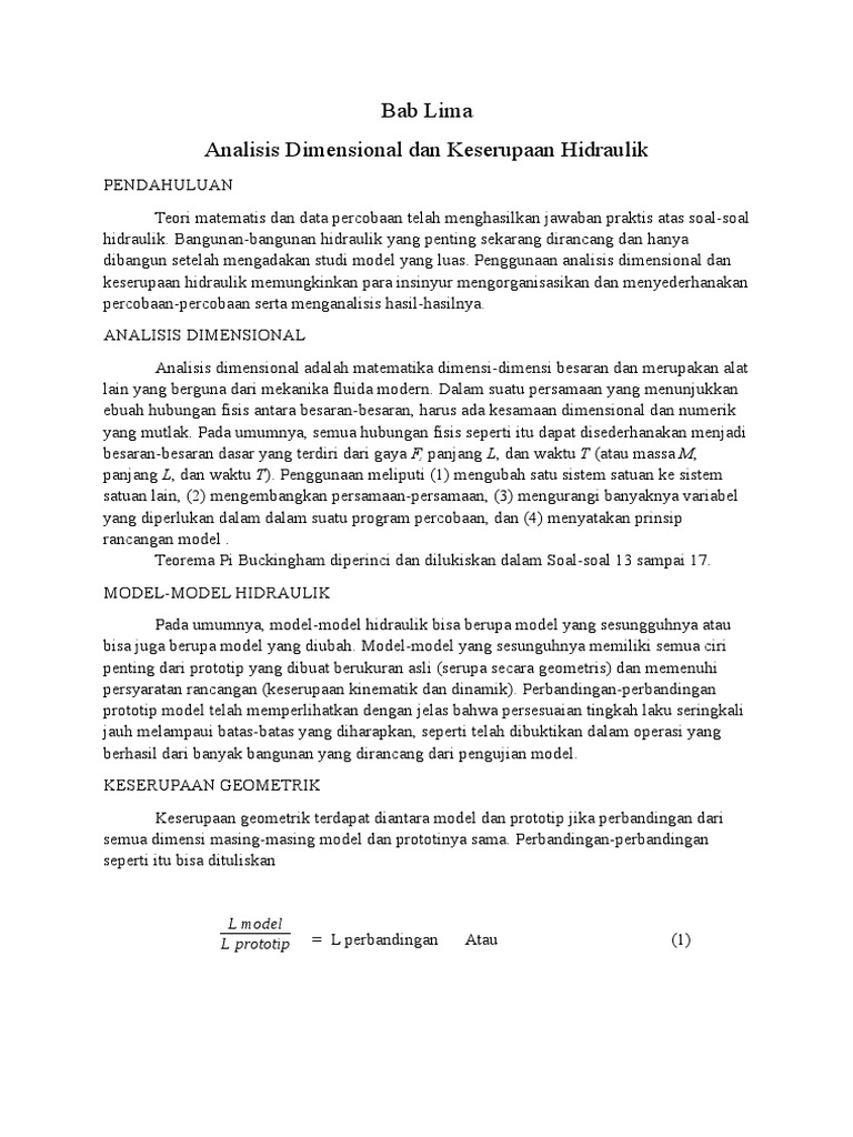 Bab 5 Analisis Dimensional Dan Keserupaan Hidraulik | PDF