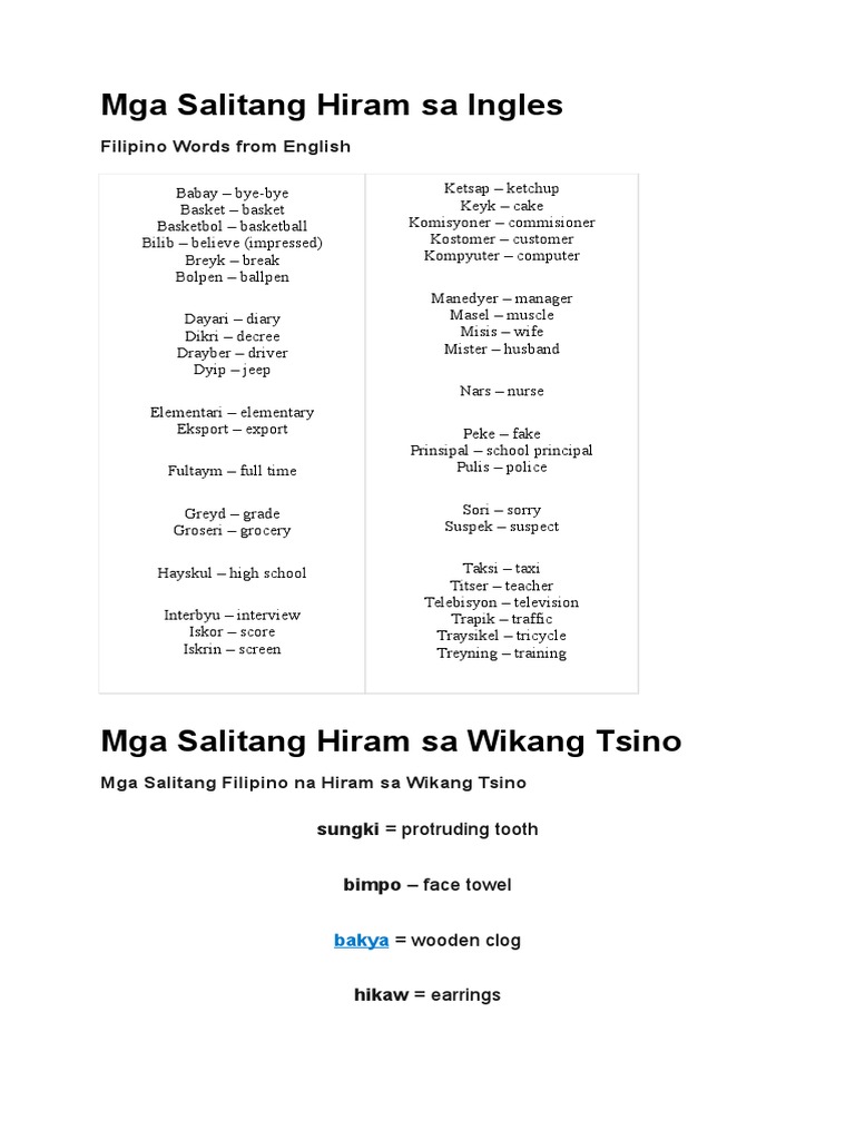 Mga Salitang Hiram Sa Ingles