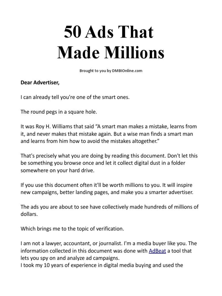 50 Ads That Made Millions | PDF | Advertising | World Wide Web
