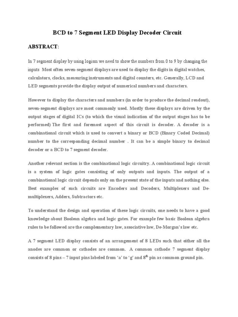 BCD To 7 Segment LED Display Decoder Circuit | PDF