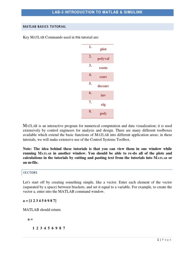Lab 4 Matlab&Simulink - Training | PDF | Matrix (Mathematics) | Matlab