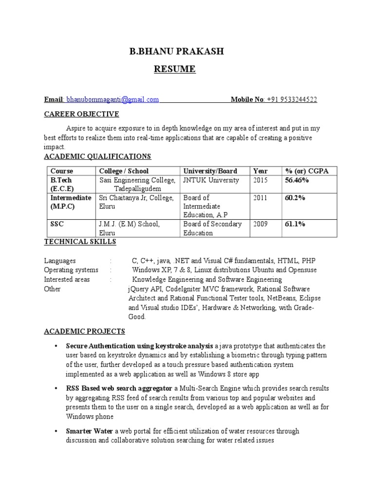 Bhanu Prakash Btech 2015 Passed Out Profile | PDF | Eclipse (Software) | Application Software