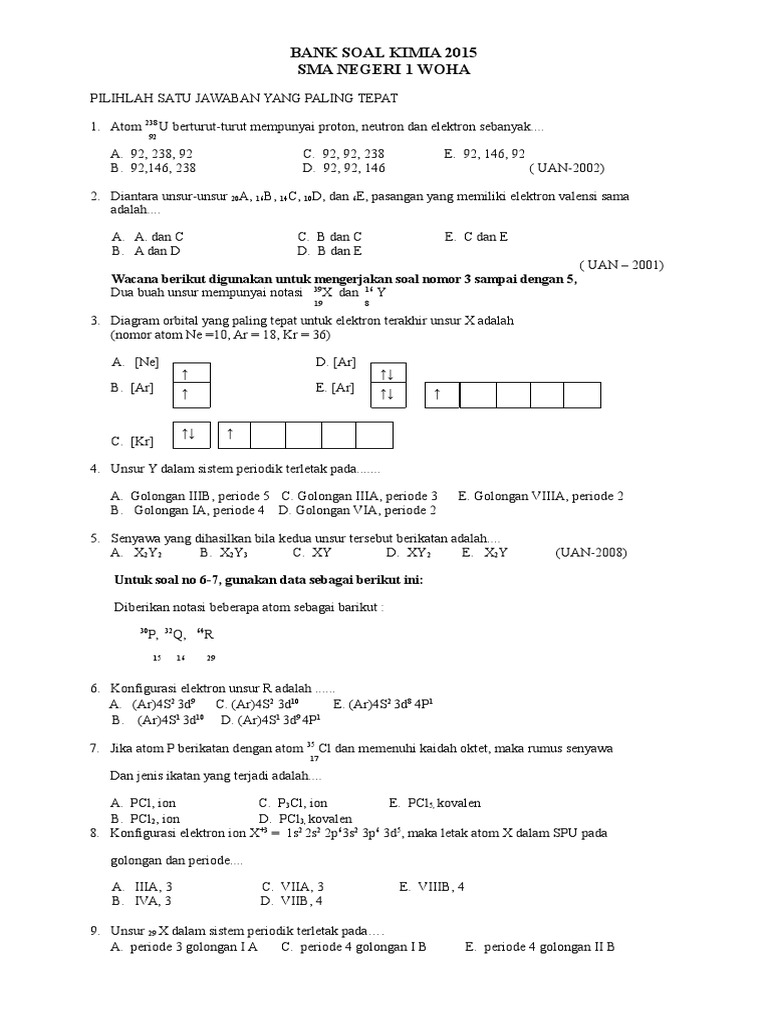 Bank Soal Kimia Sma 2015 | PDF