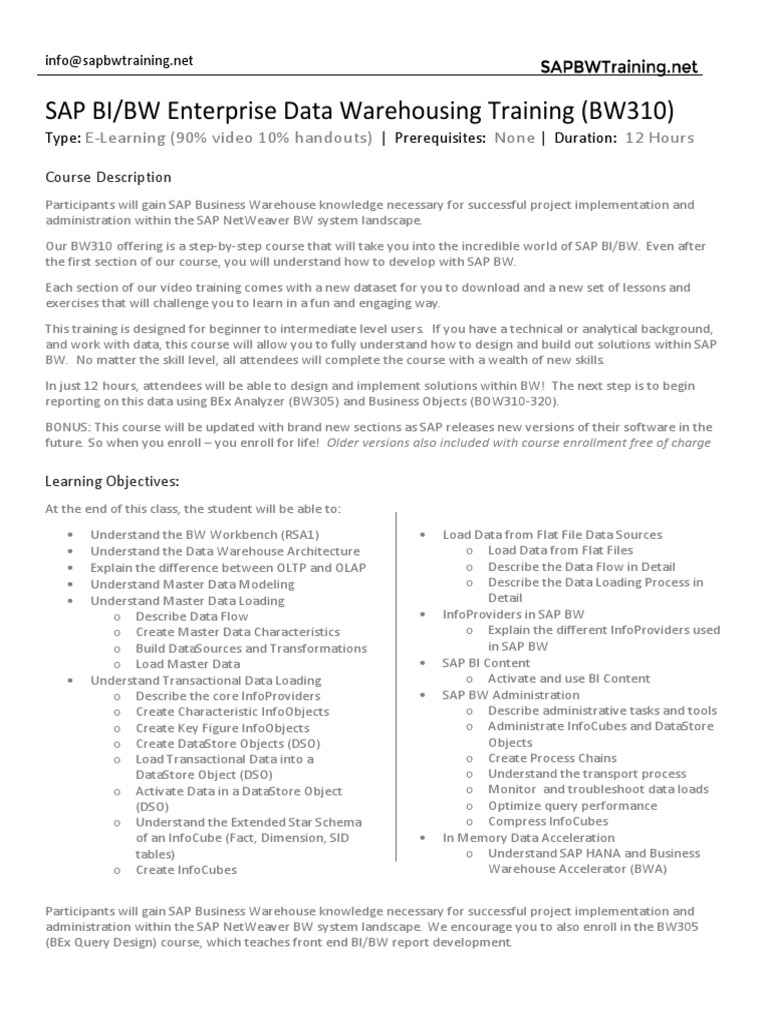 Comprehensive SAP BI/BW Enterprise Data Warehousing Training: Design ...