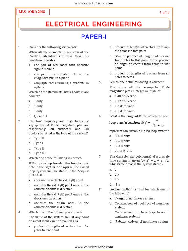 IES OBJ Electrical Engineering 2008 Paper I | PDF